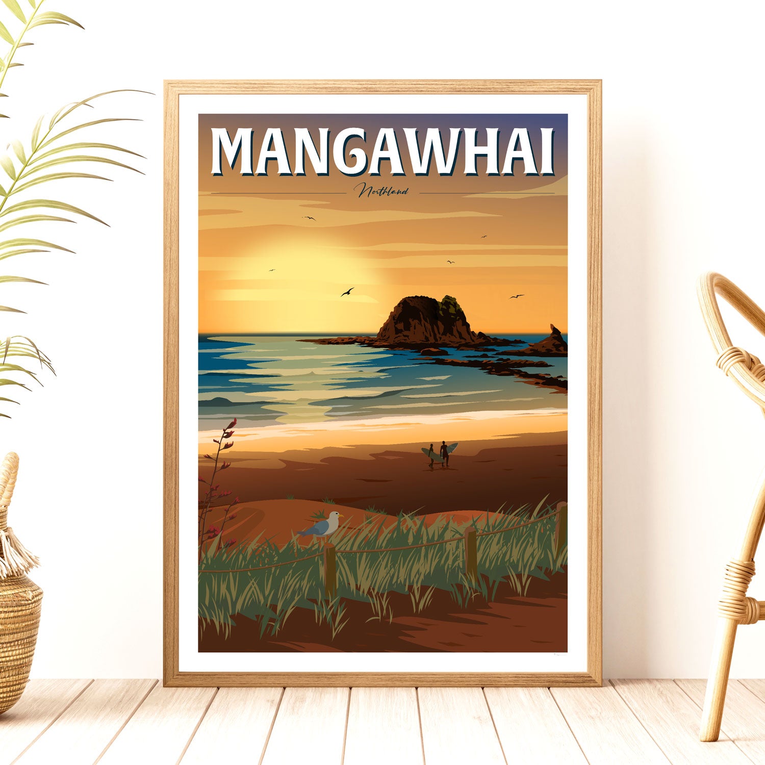 Mangawhai Sunrise Travel Poster, New Zealand – Viva Travel Posters