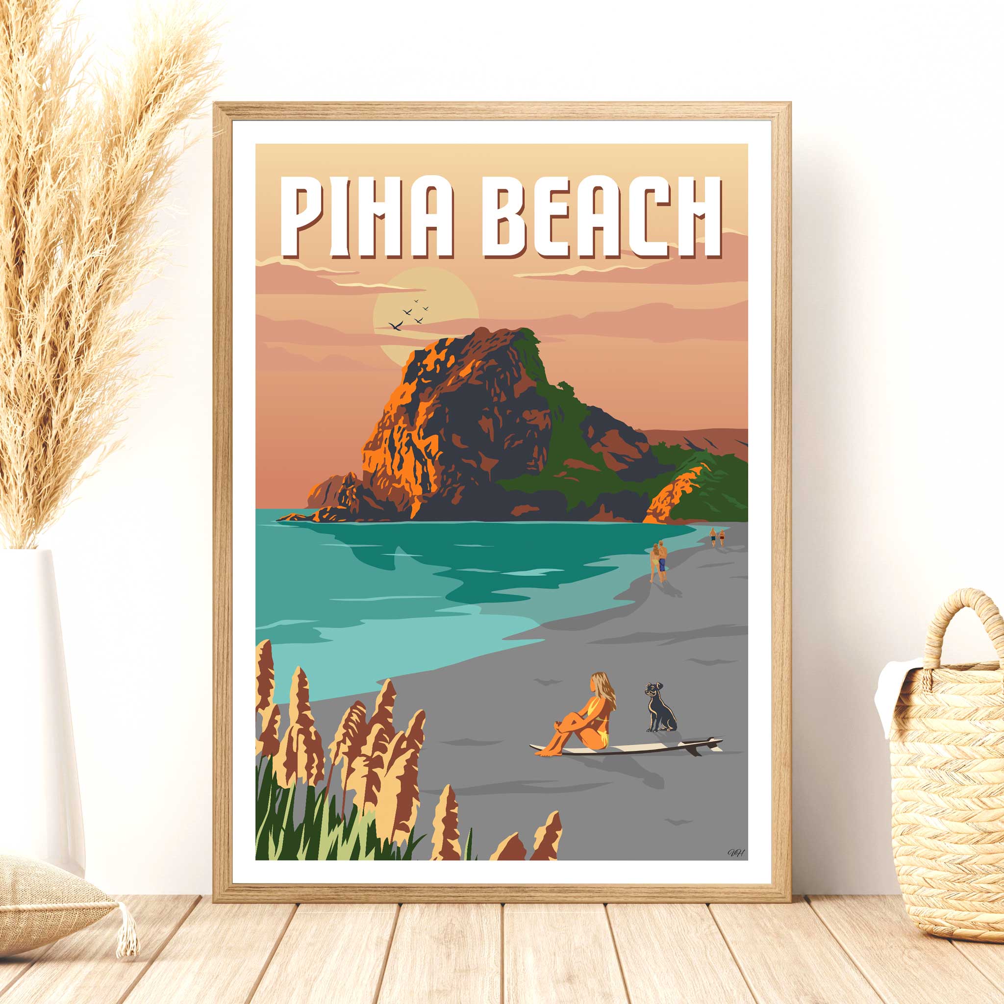 Piha Beach Travel Poster, New Zealand – Viva Travel Posters