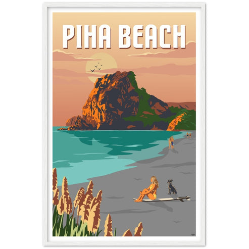 Piha Beach Travel Poster, New Zealand – Viva Travel Posters